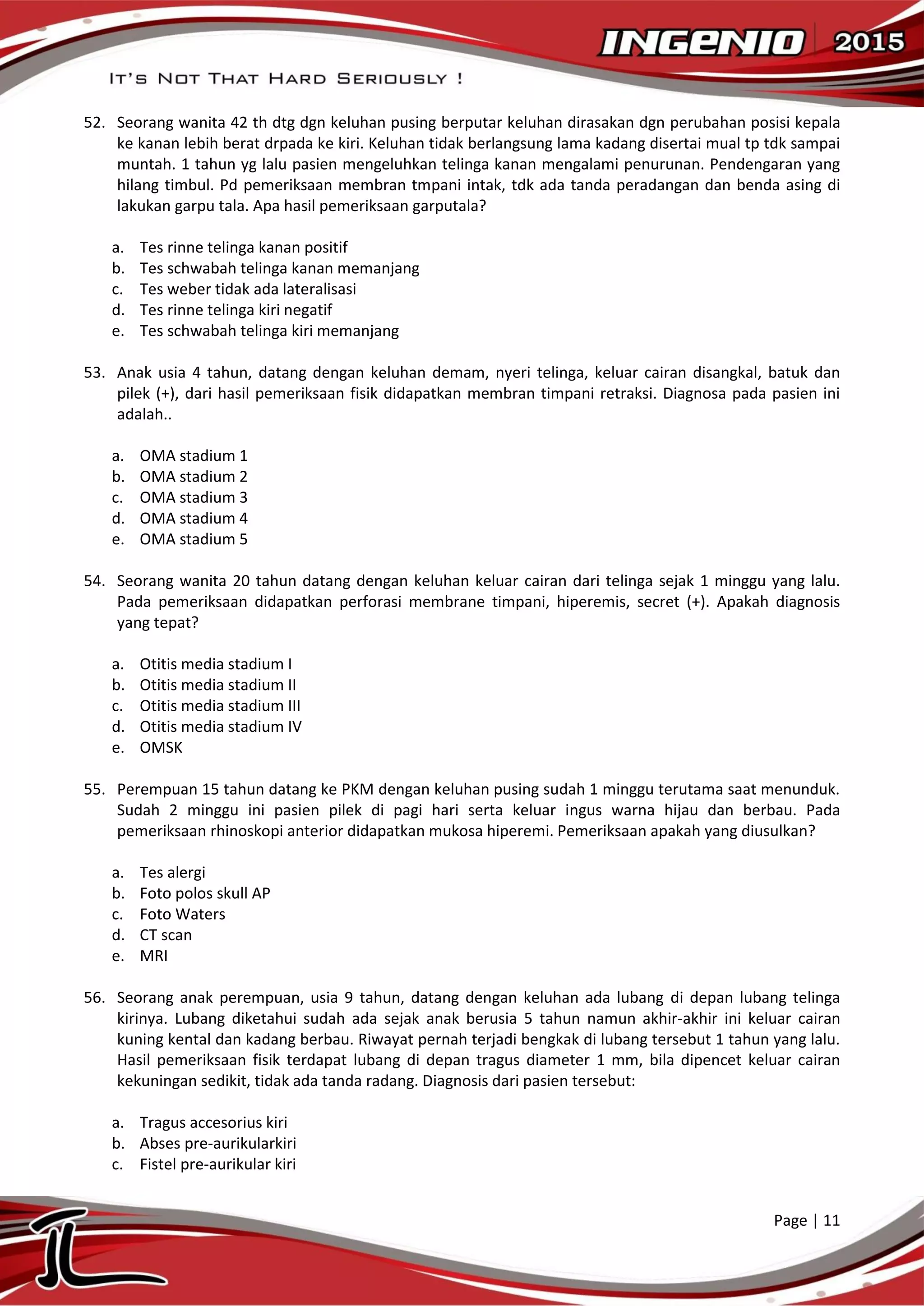 Soal-soal latihan UKMPPD fase cepat THT 2016 | PDF