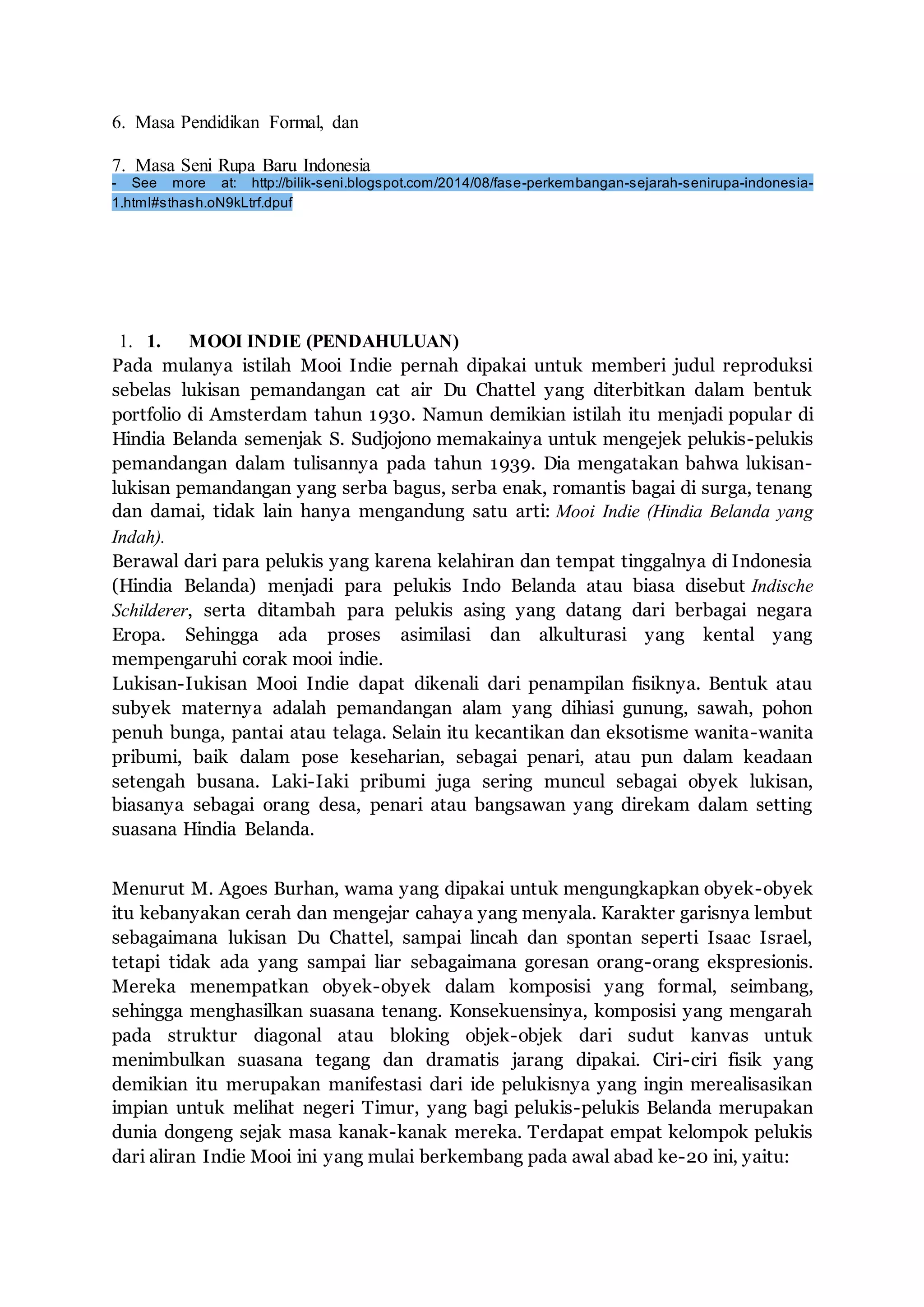 Fase Sejarah Perkembangan Senirupa Indonesia | DOCX