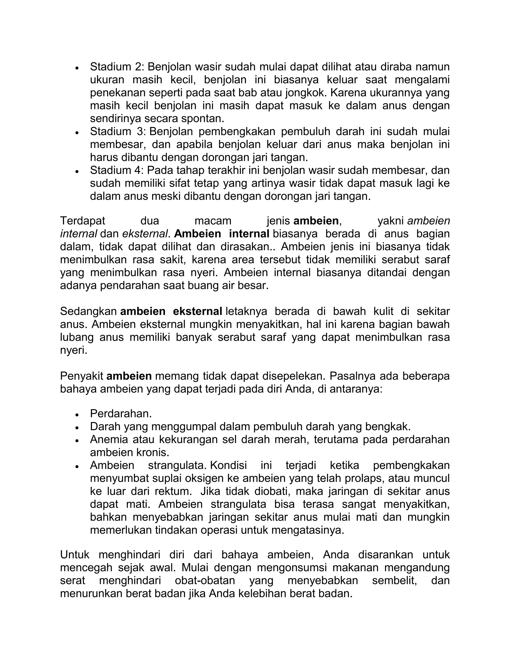 Fase stadium penyakit wasir (hemoroid) | PDF