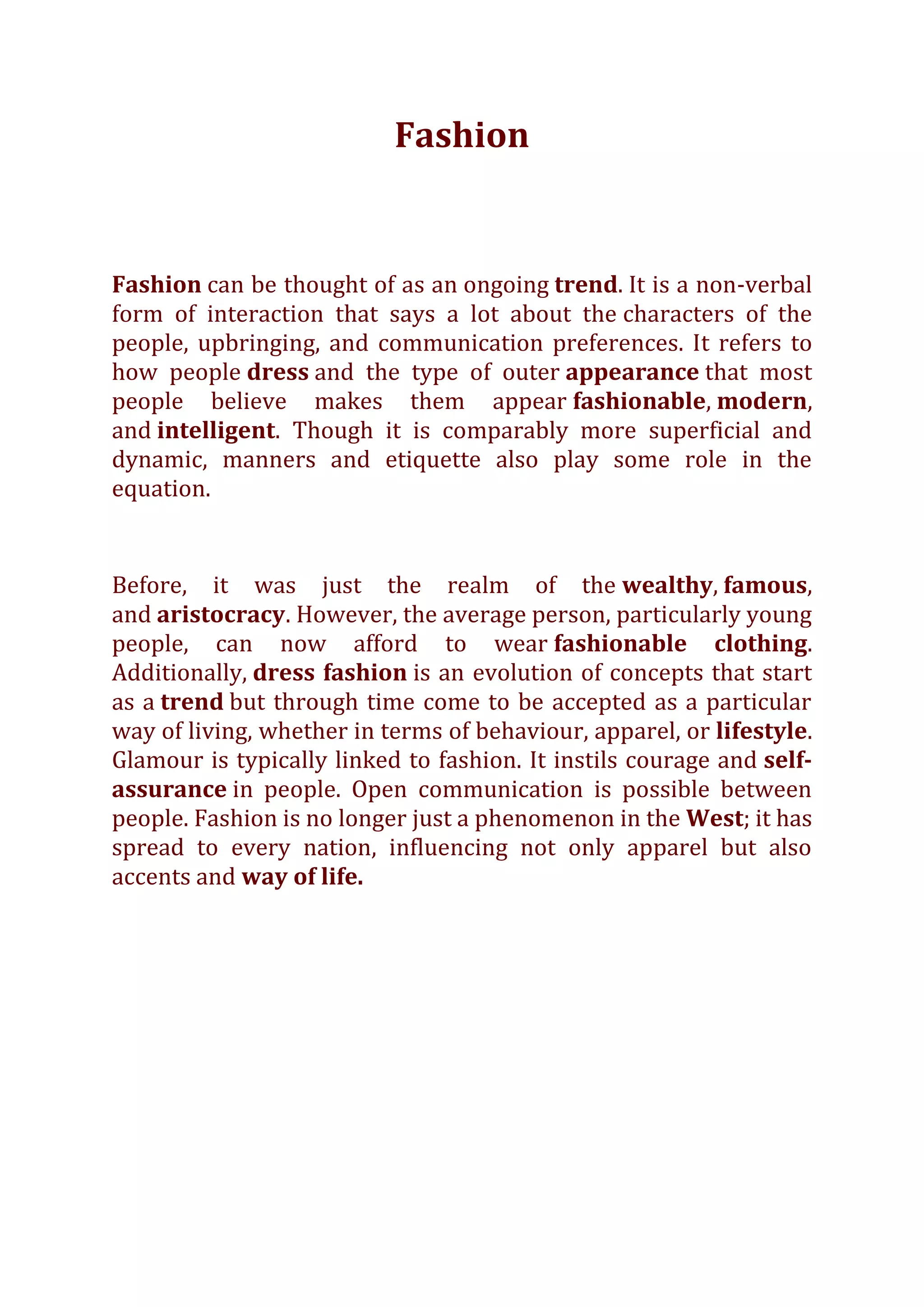 Fashion and its Influences | PDF