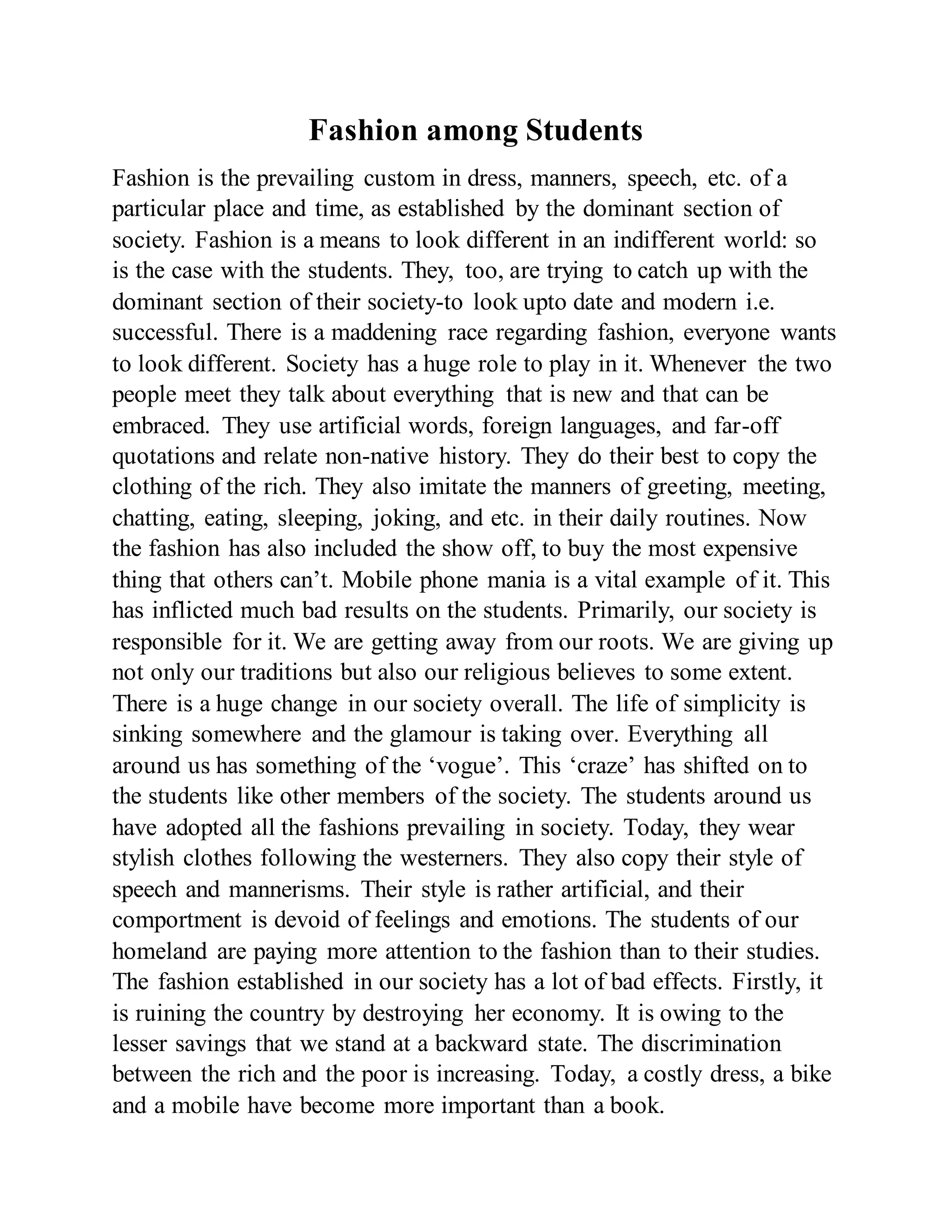 Fashion among students | DOCX