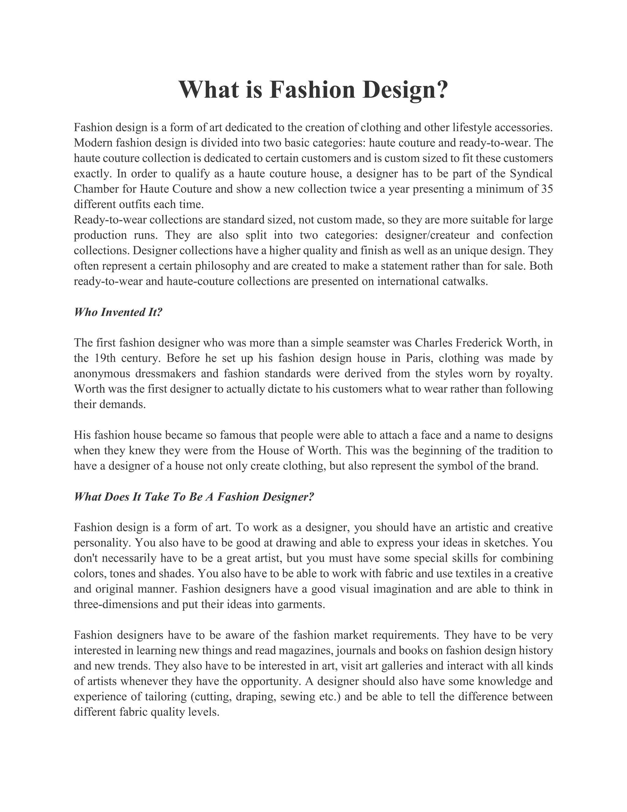 What is Fashion design? | PDF | High Fashion | Style & Fashion