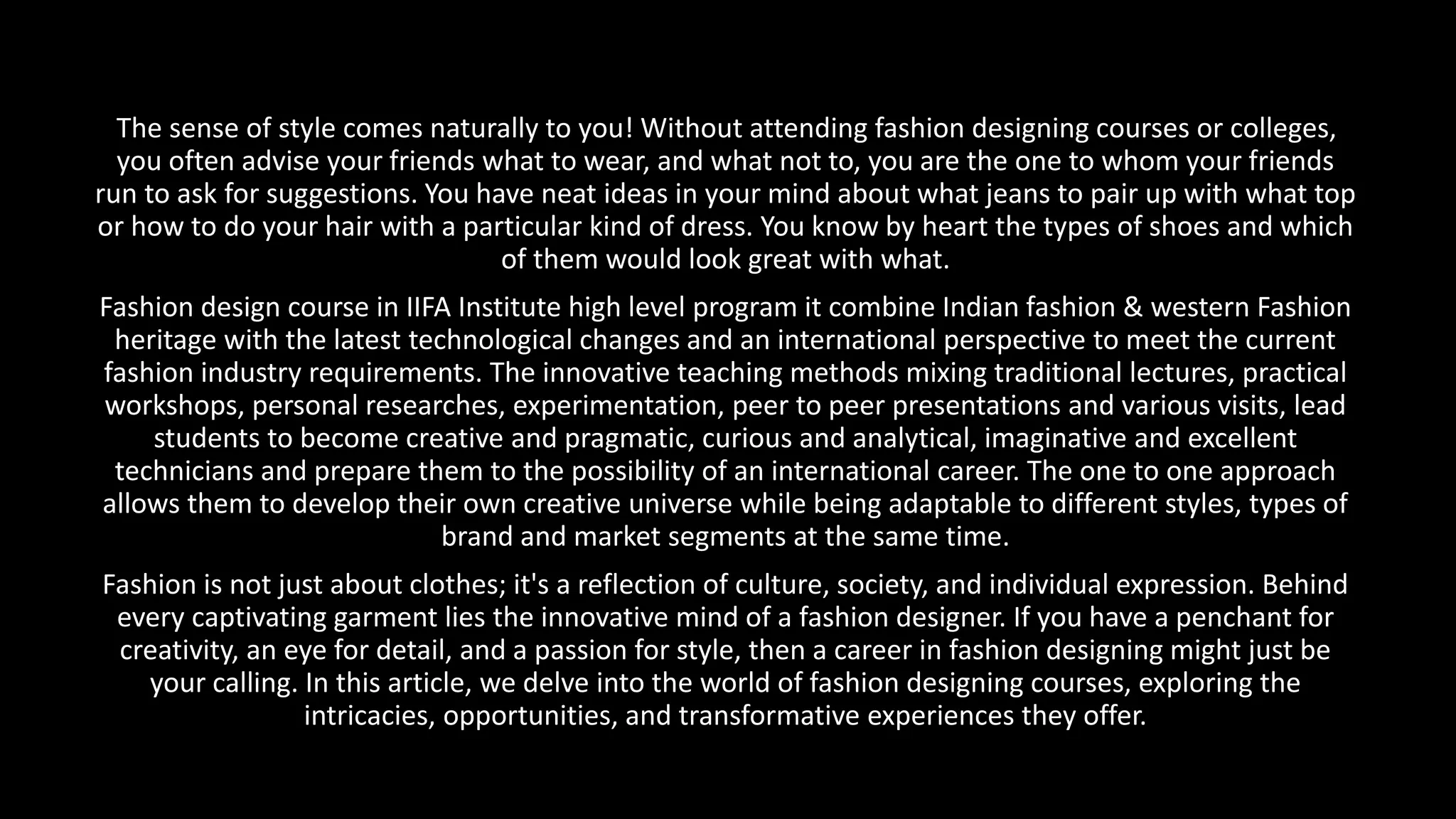 "Comprehensive fashion Designing Course" | PPTX