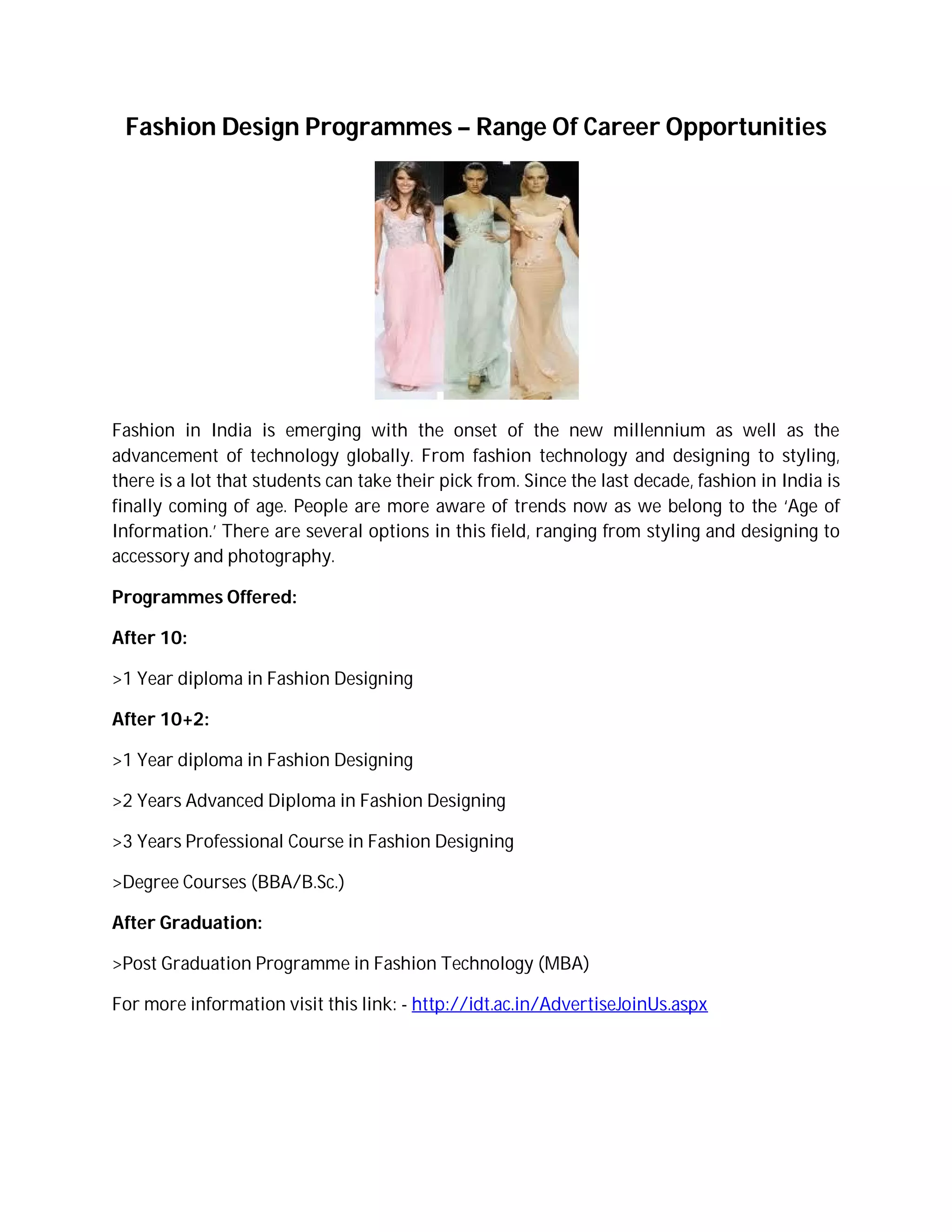 Fashion design programmes – range of career opportunities | PDF