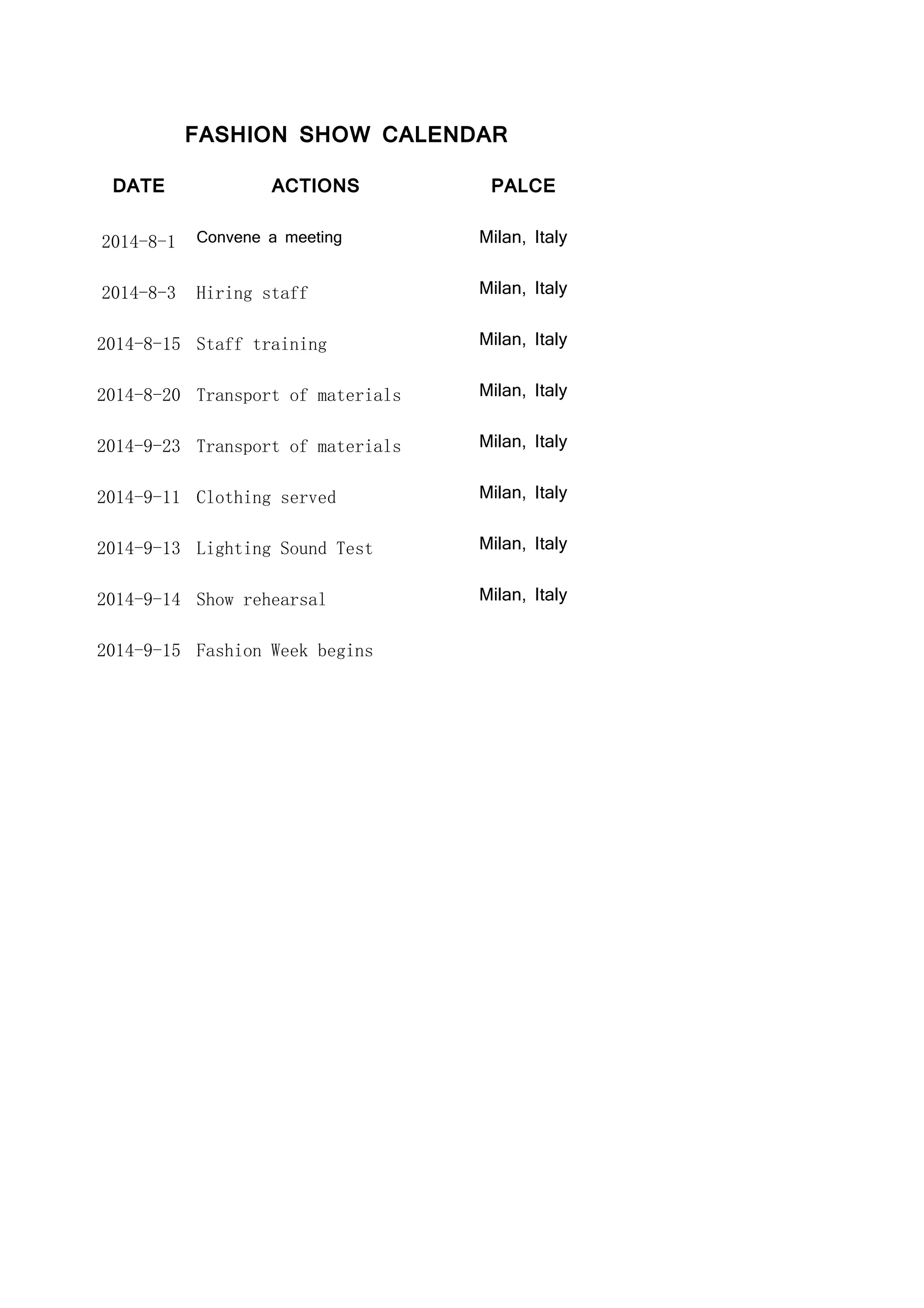 Fashion show calendar | PDF