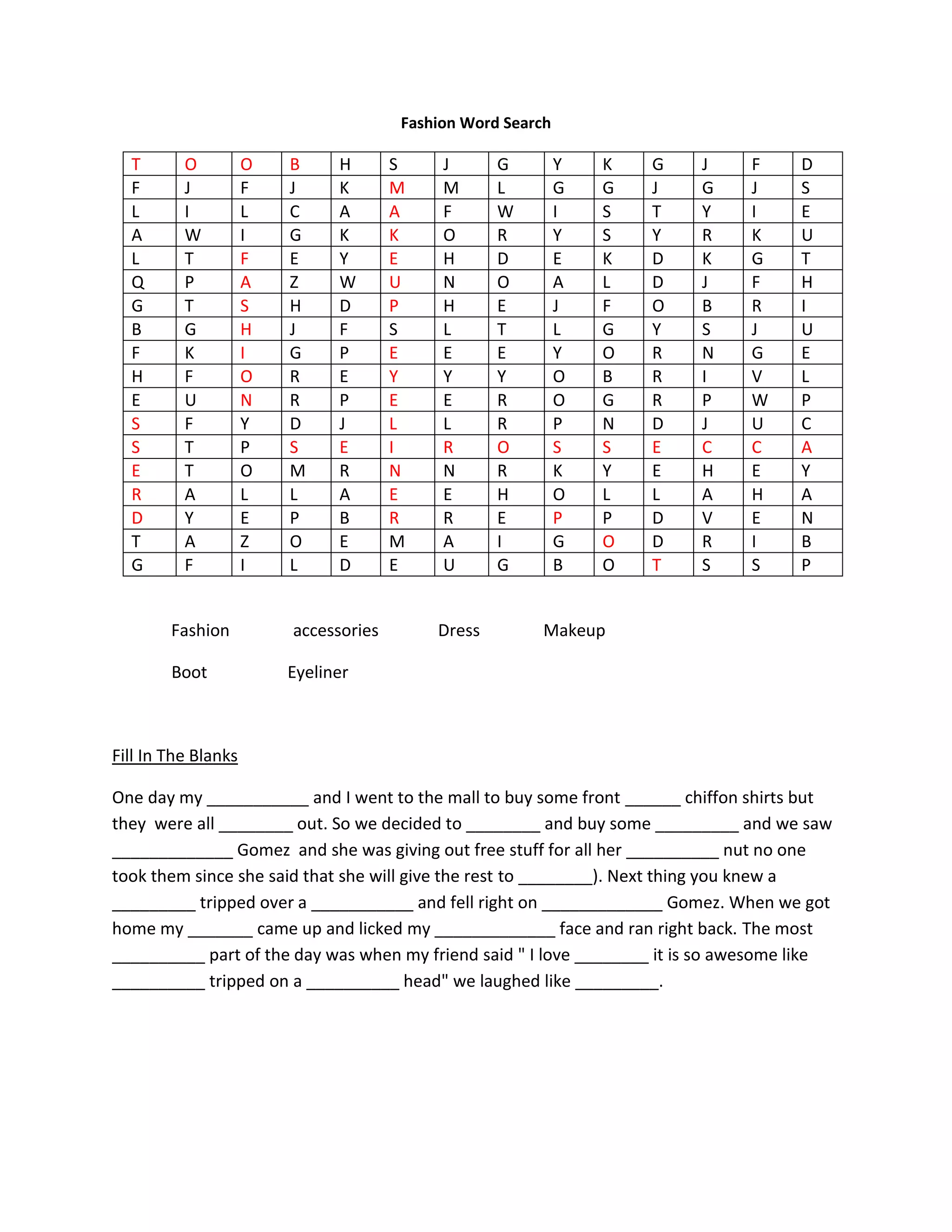 Fashion word search | DOCX