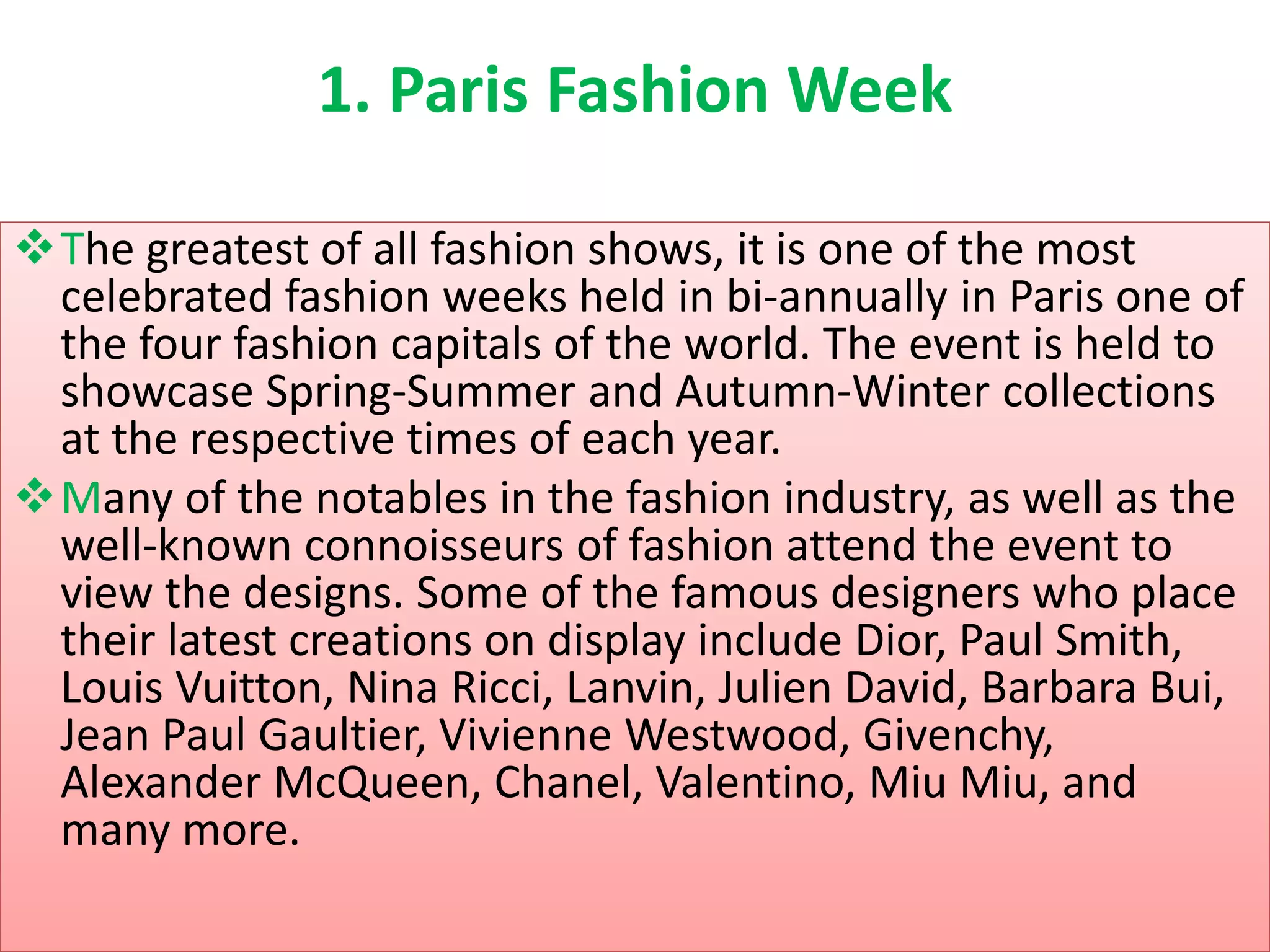 Top 10 of the Most Famous Fashion Events in the World | PPTX