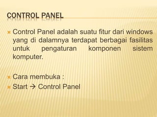 Fasilitas control panel | PPT