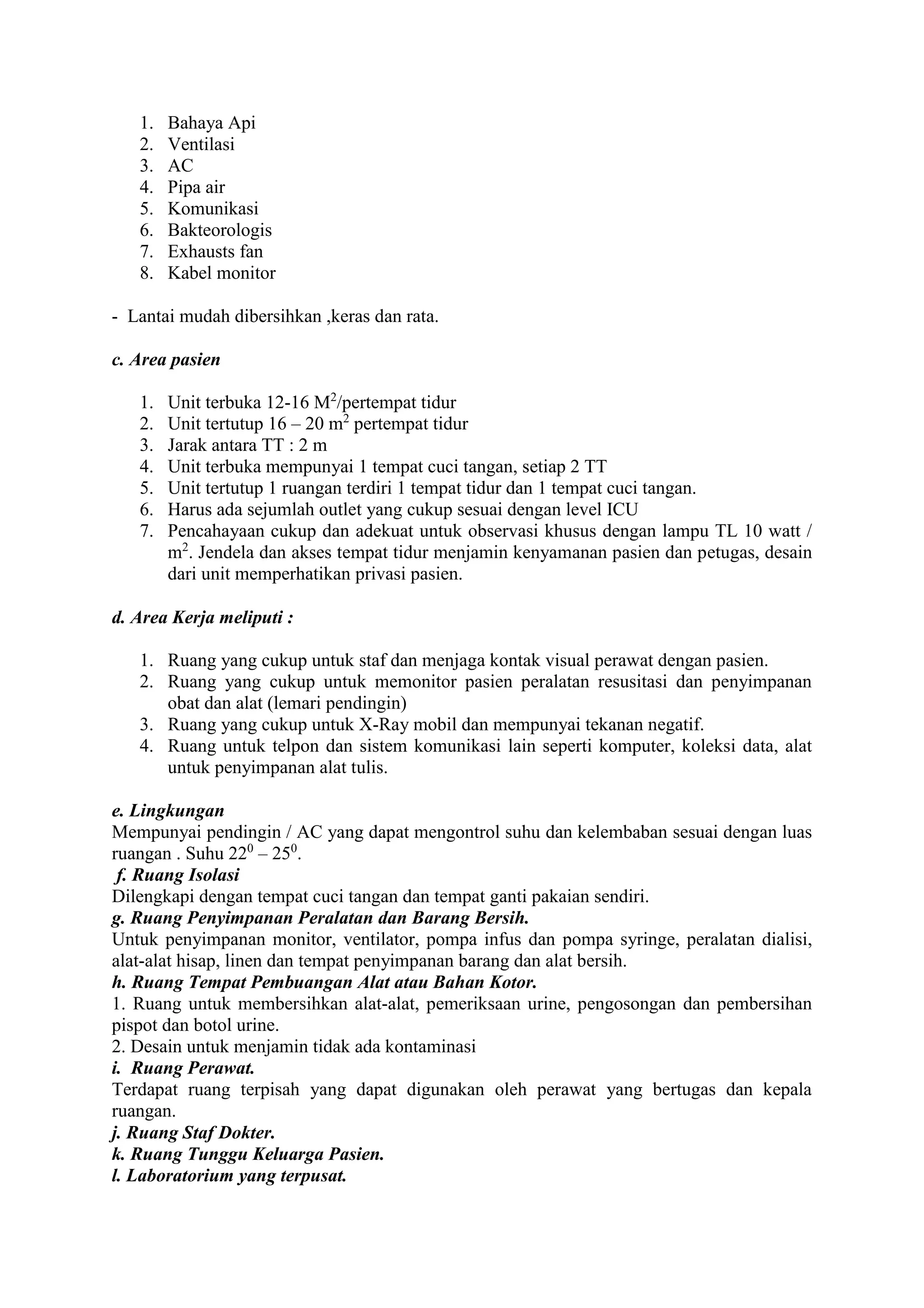Fasilitas dan peralatan wajib icu | DOCX