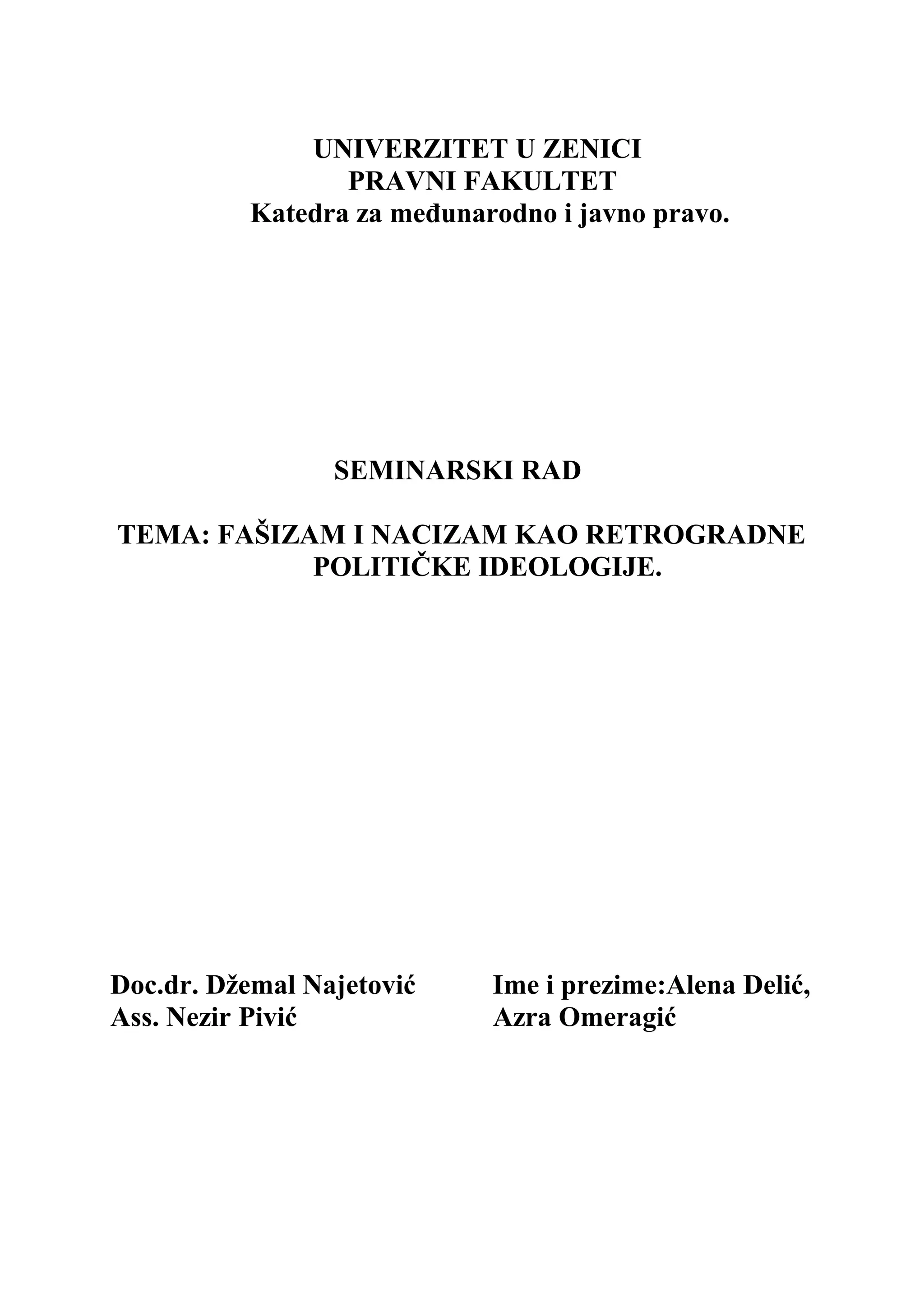 Fasizam i nacizam kao retrogradne politicke ideologije | DOC