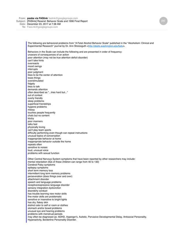 Behaviours of those with FASD. | PDF