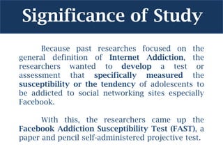 Facebook Addiction Susceptibility Test | PPTX