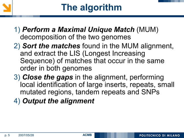 Fast Algorithms For Large Scale Genome Alignment And Comparison Ppt