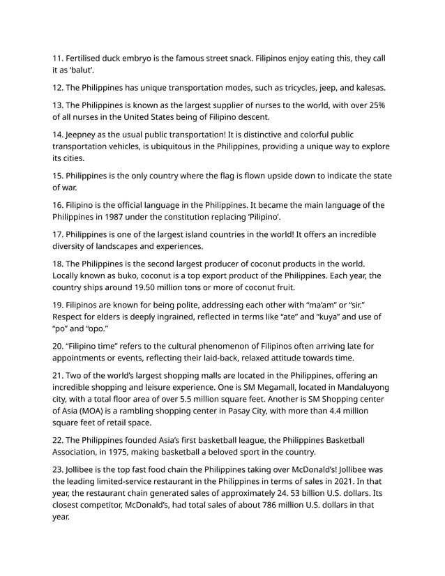 FAST FACTS and trivia about the PHILIPPINES | DOCX