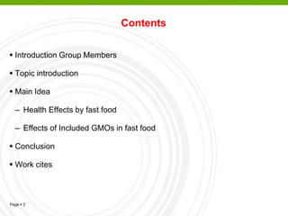 Fast food and its effect on society | PPT