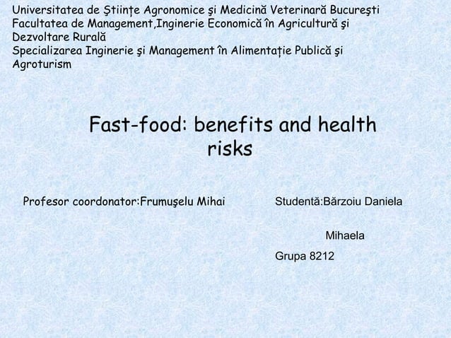 Fast food-benefits and health risks | PPT