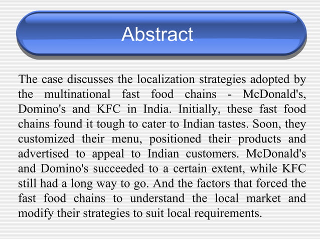 Fast Food Fables macd, kfc, n dominos | PPT
