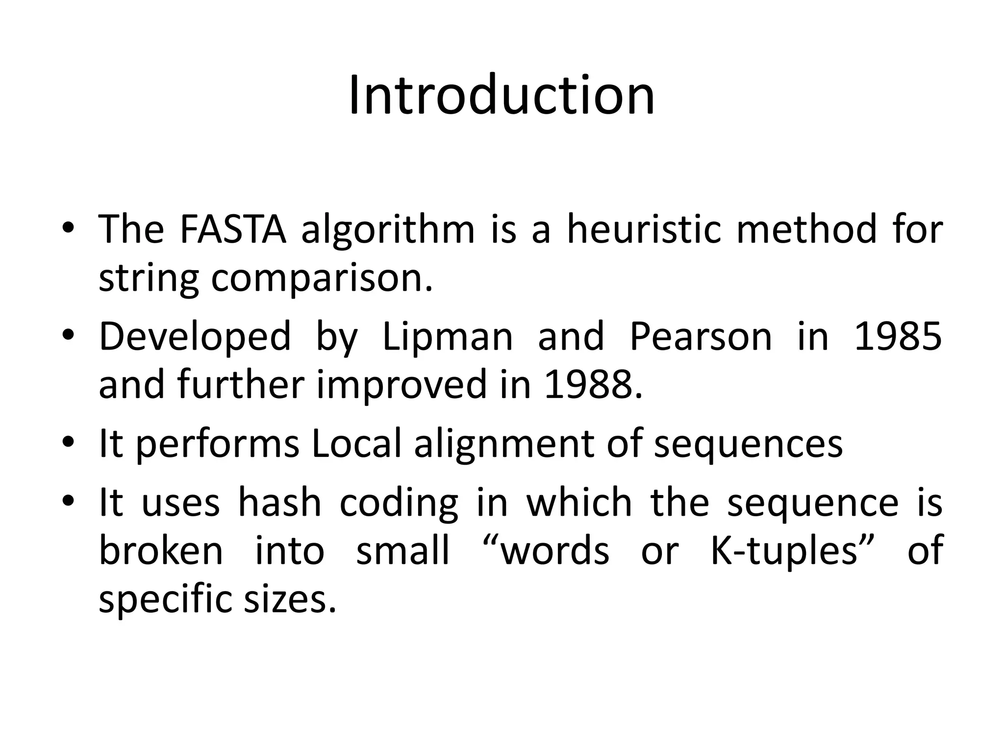 Fasta : steps, features, algorithm, result etc. | PPTX
