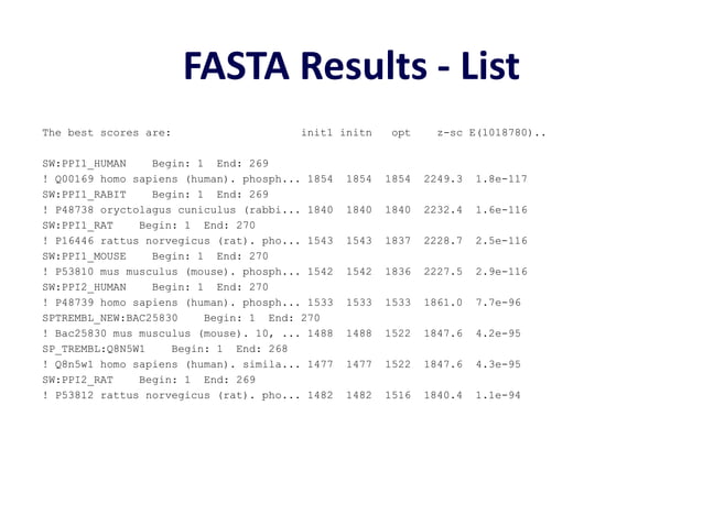 Fasta : steps, features, algorithm, result etc. | PPTX