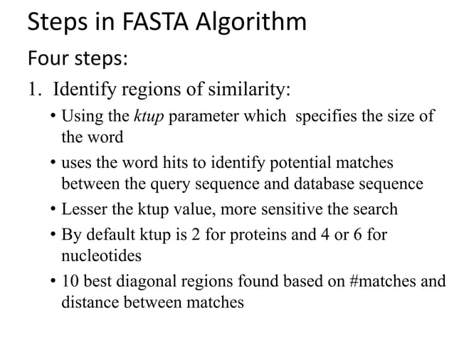 Fasta : steps, features, algorithm, result etc. | PPTX