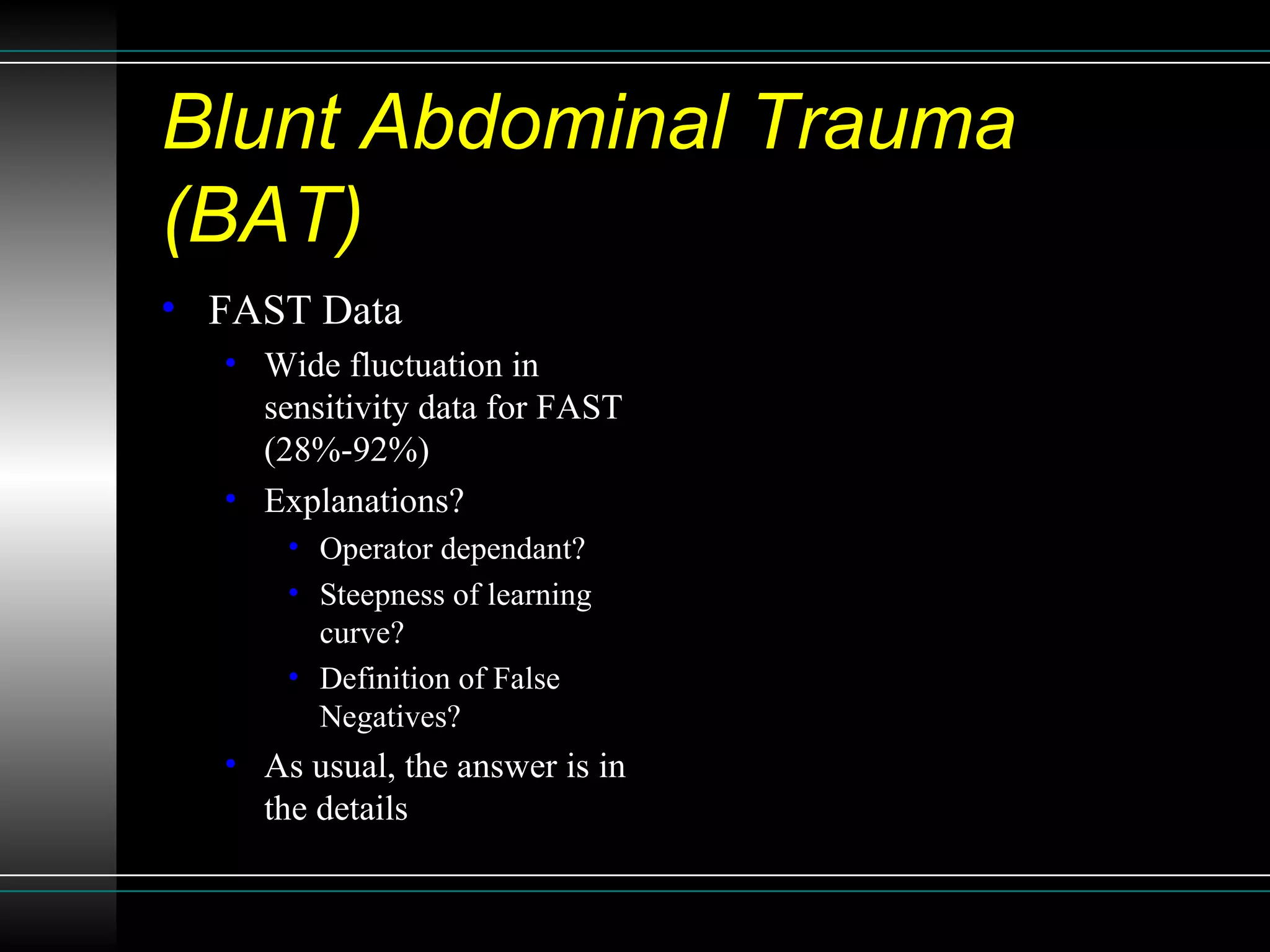 Sonographic Assessment of Blunt Abdominal Trauma in the Emergency ...