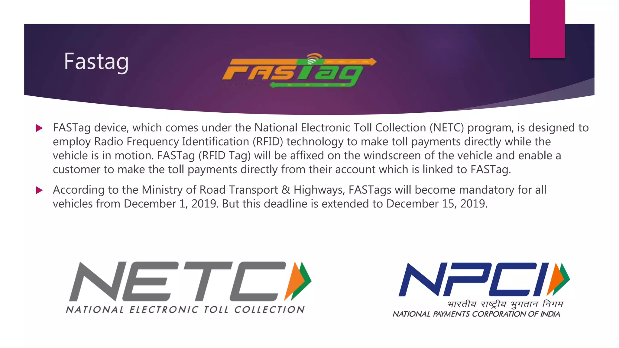Presentation on Fastag | PPTX