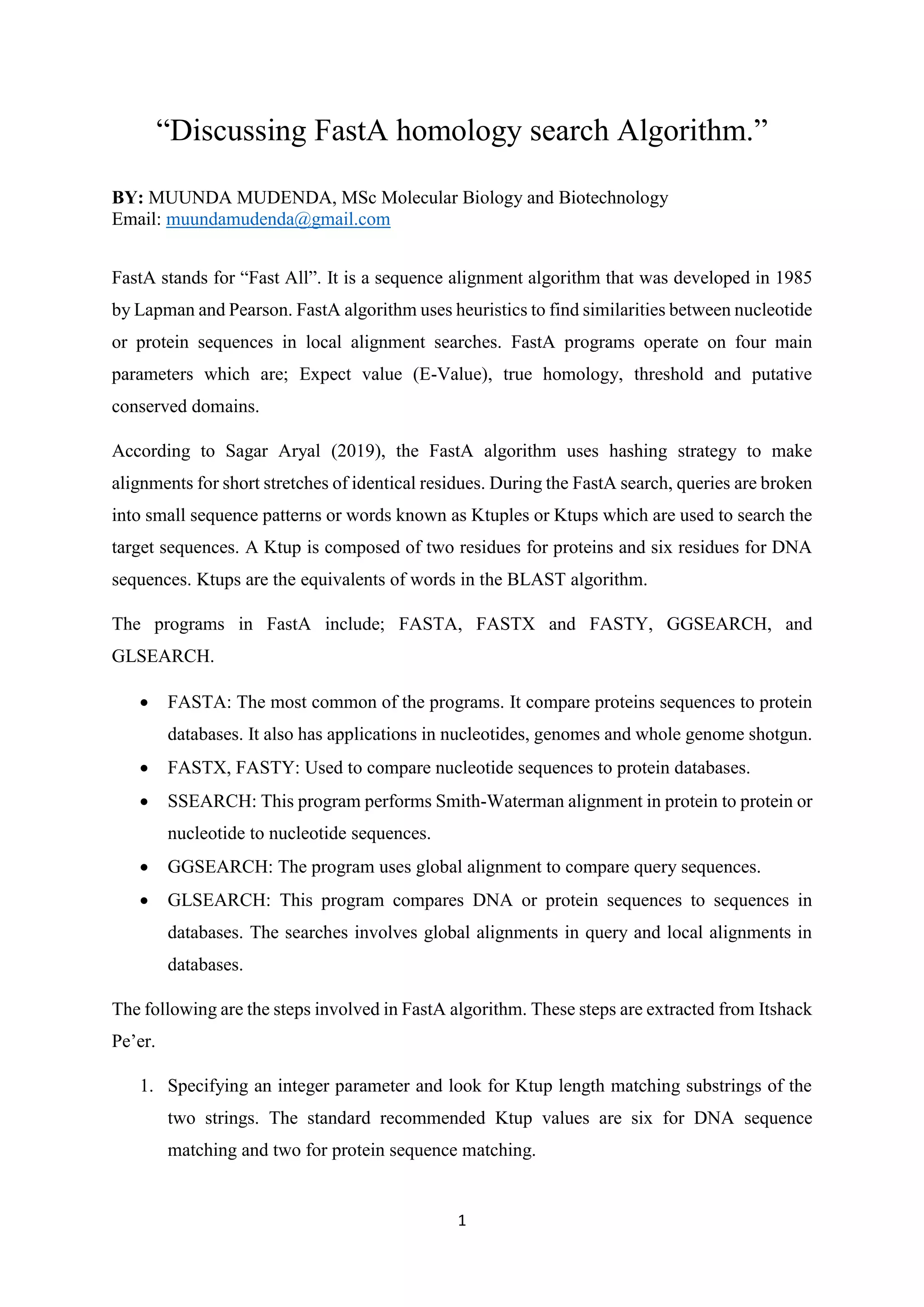 FastA HOMOLOGY SEARCH ALGORITHM | PDF