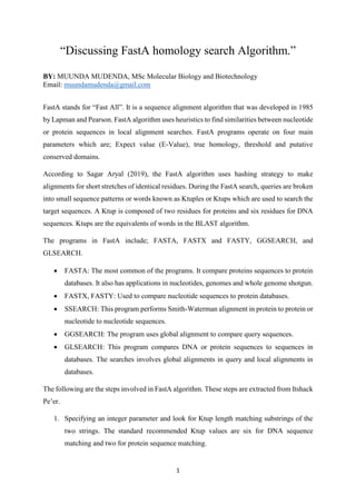 FastA HOMOLOGY SEARCH ALGORITHM | PDF