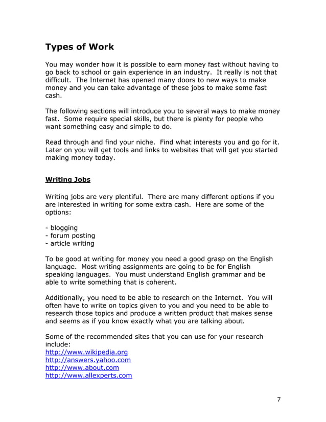 Fast cash now | PDF | Career Advice | Careers