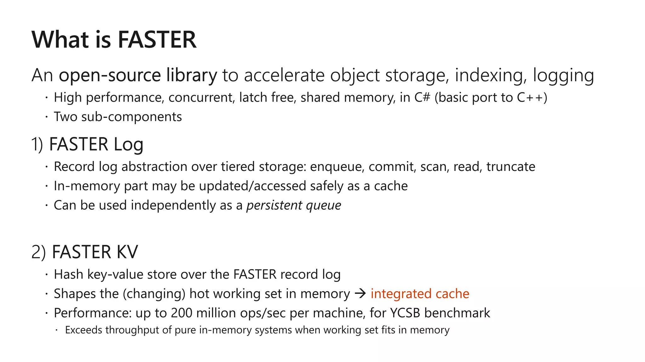 FASTER Key-Value Store and Log | PPTX | Databases | Computer Software and Applications
