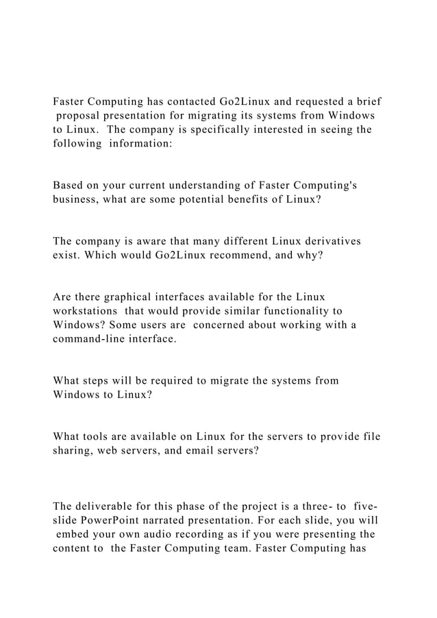 Faster Computing has contacted Go2Linux and requested a brief p.docx