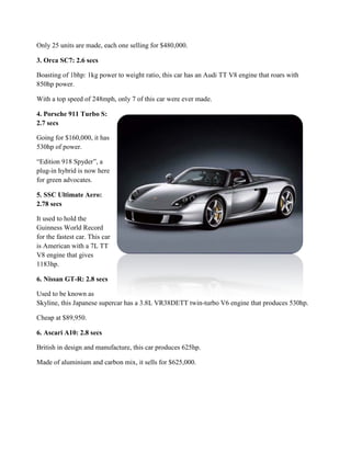 Fastest cars 2011-2012 | PDF