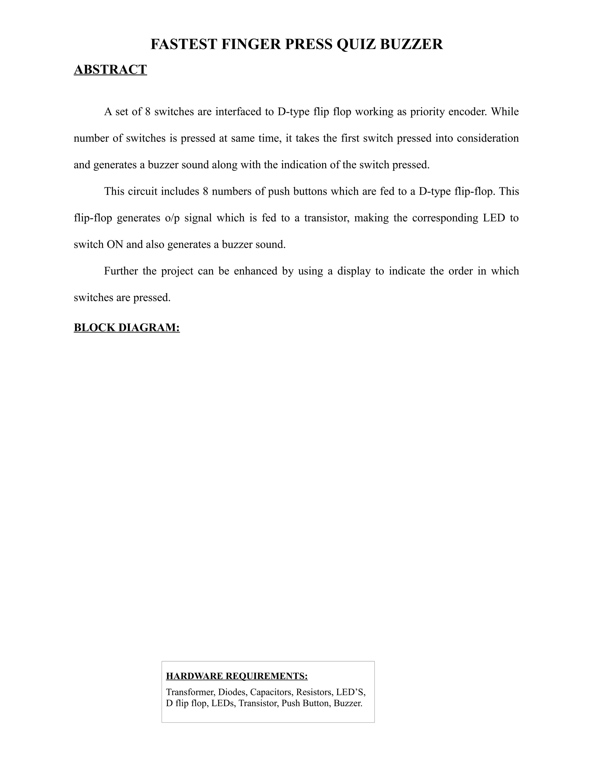 Fastest finger press quiz buzzer | DOC