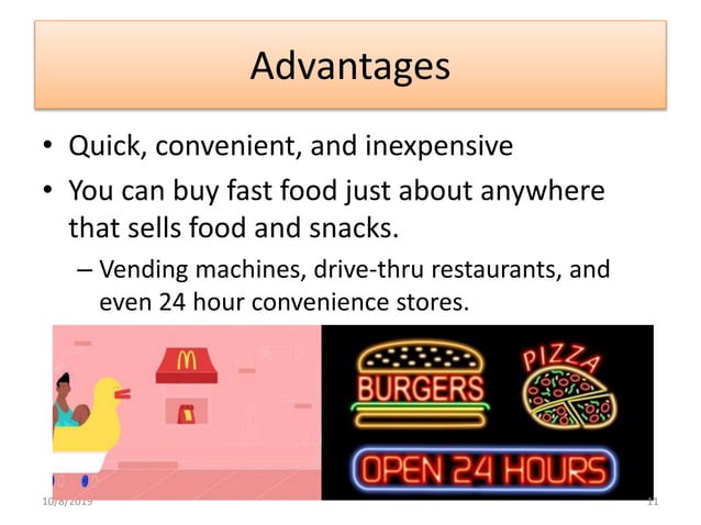 Fast food, advantages and disadvantages | PPTX | Nutrition | Healthy Living