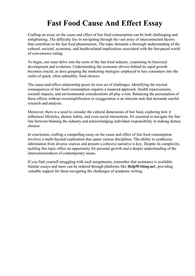 Fast Food Cause And Effect Essay. Essay about bad effects of fast food ...