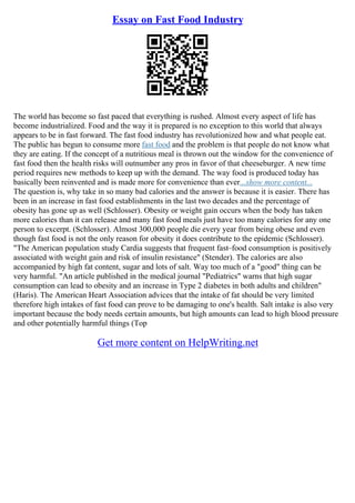 Fast Food Essay | PDF
