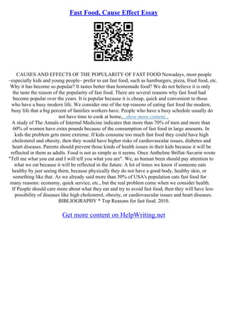 Fast Food Essay | PDF