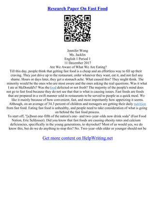 Fast Food Essay | PDF