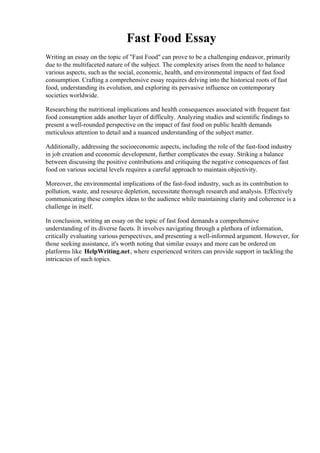 Fast Food Essay | PDF