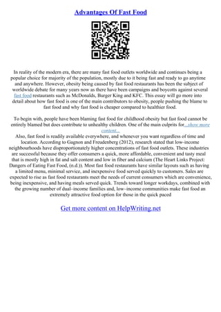 Fast Food Essays | PDF