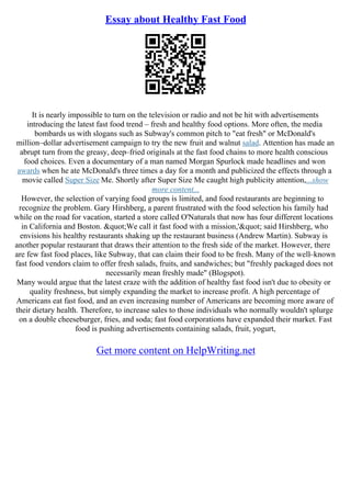 Fast Food Essays | PDF