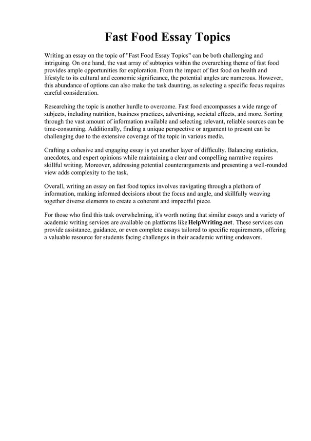 Fast Food Essay Topics. 021 Fast Food Essay Fact Thatsnotus | PDF