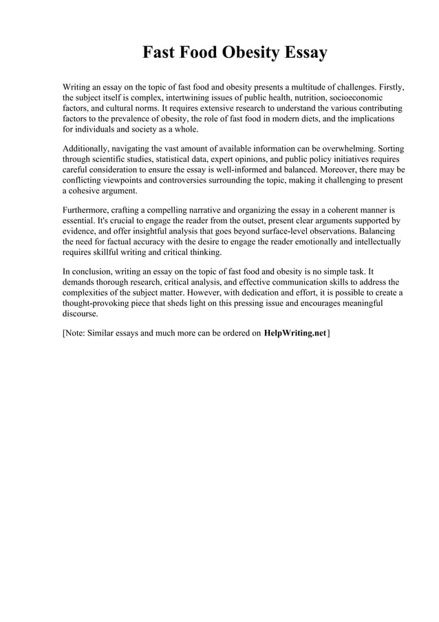 Fast Food Obesity Essay | PDF