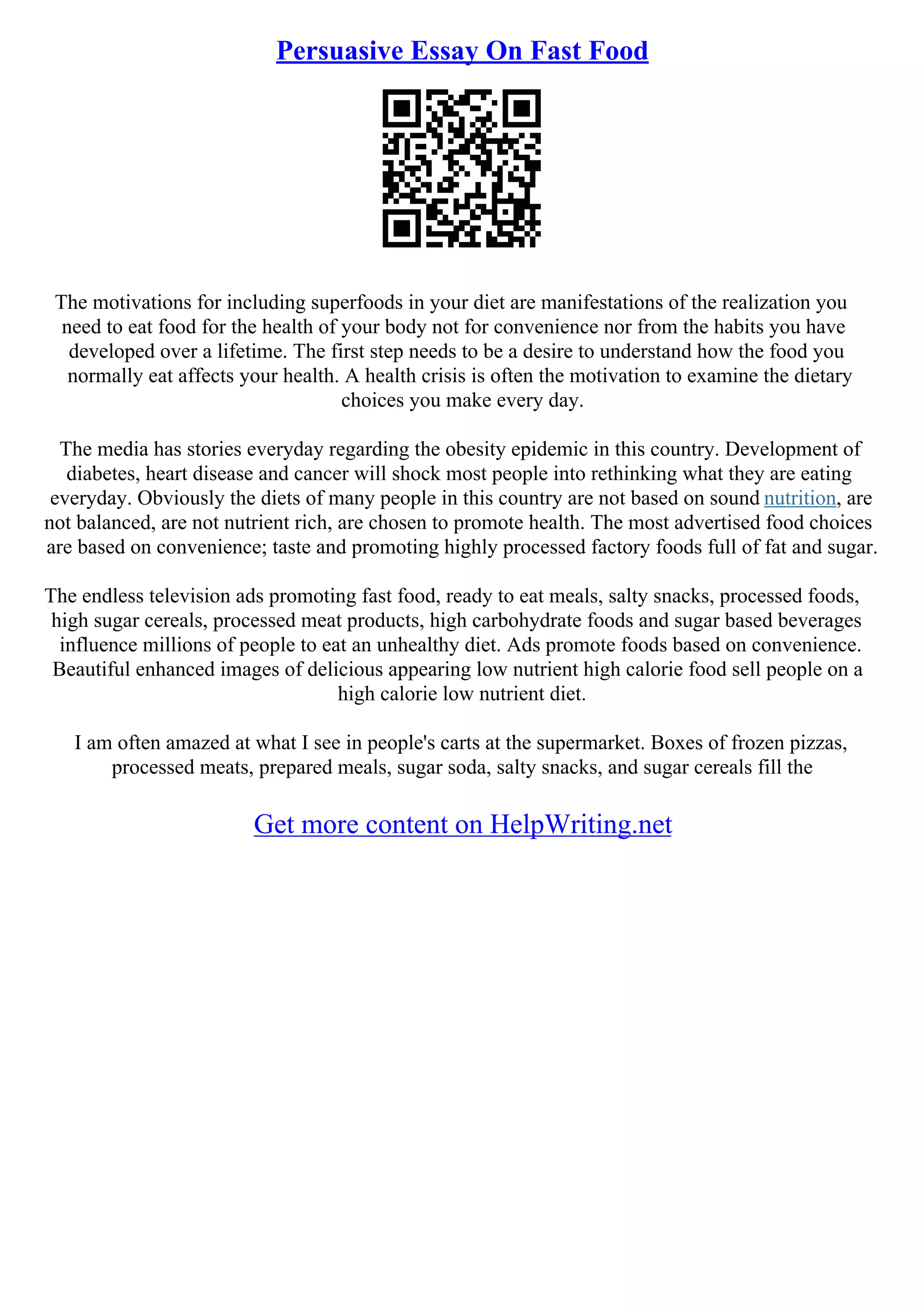 Fast Food Persuasive Essay | PDF