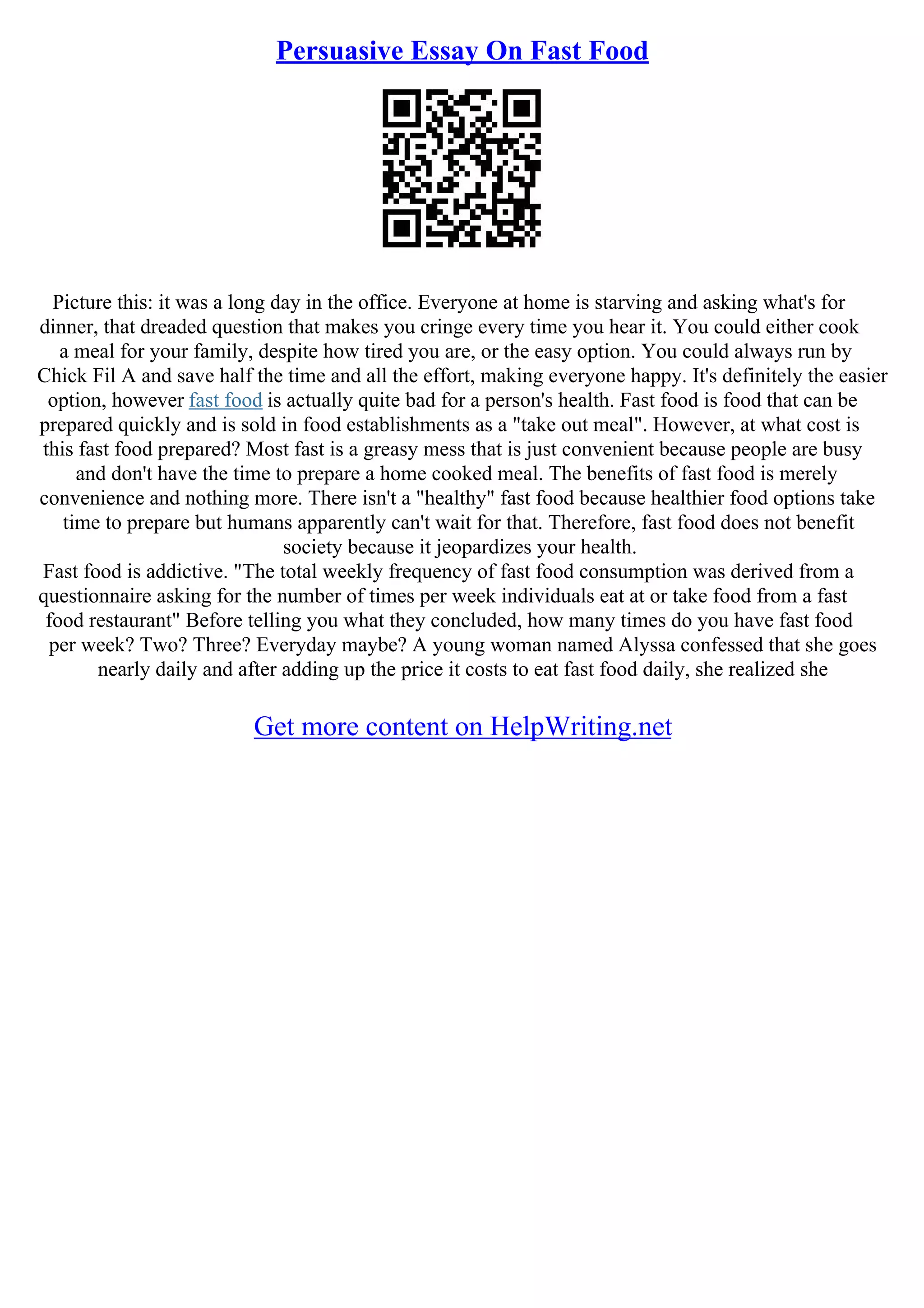 Fast Food Persuasive Essay | PDF
