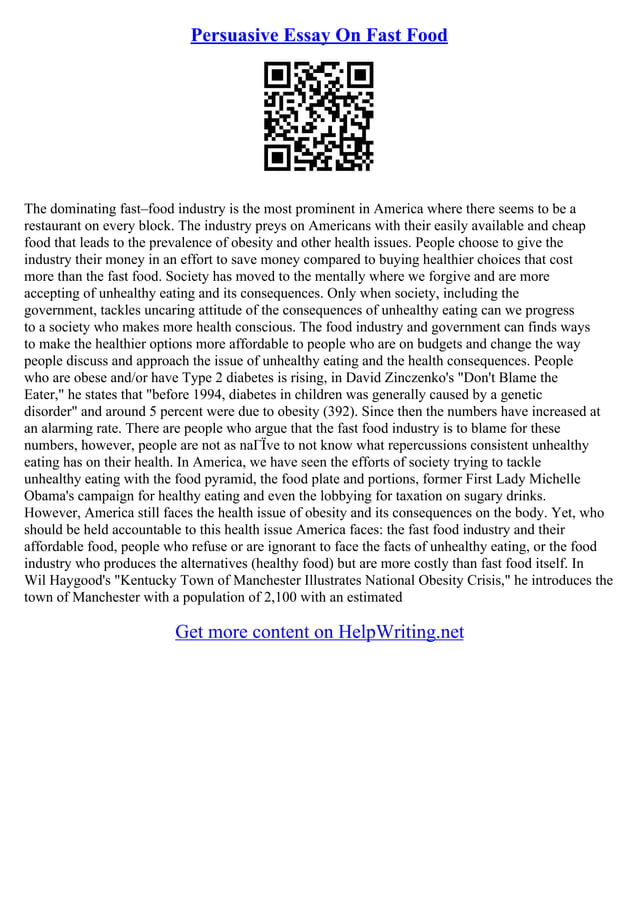 Fast Food Persuasive Essay | PDF