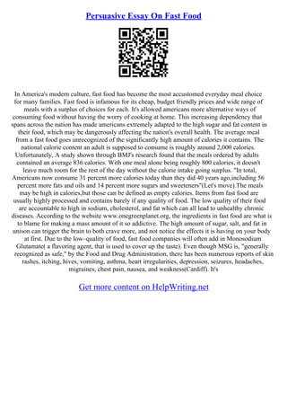 Fast Food Persuasive Essay | PDF