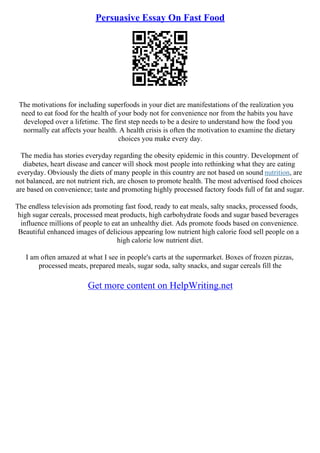 Fast Food Persuasive Essay | PDF