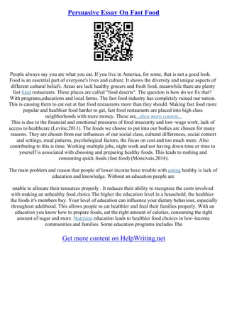 Fast Food Persuasive Essay | PDF