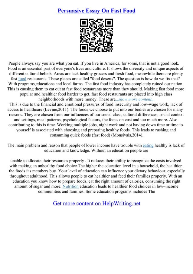 Fast Food Persuasive Essay | PDF